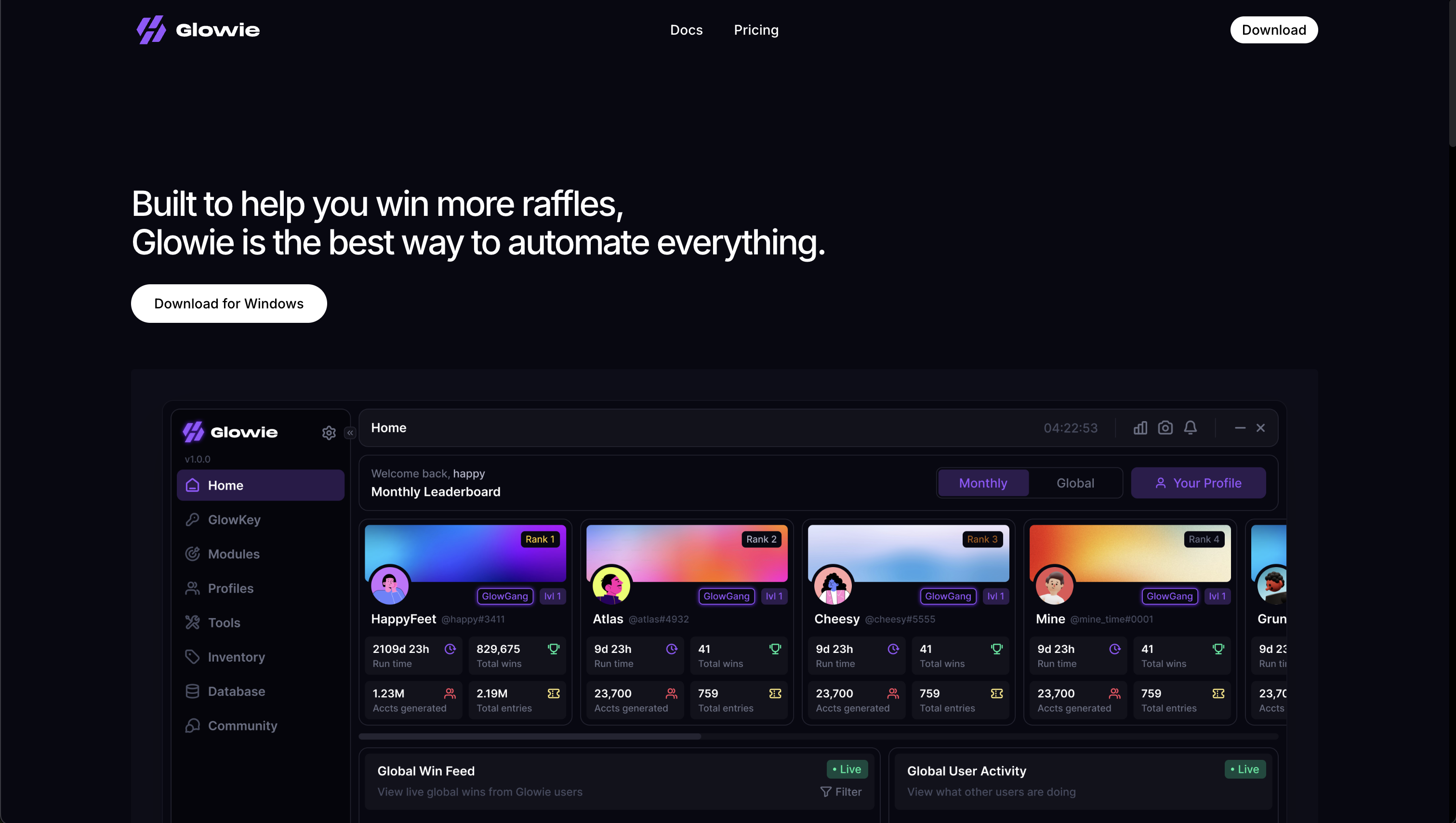 Glowie - Built to help you win more raffles